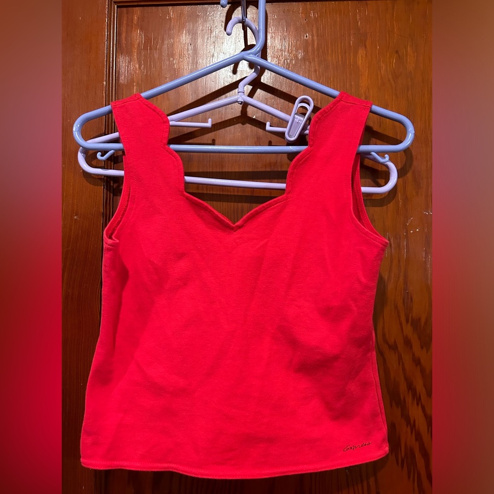 Vintage Bright Red Scallop Crop Tank Top Express - Gem